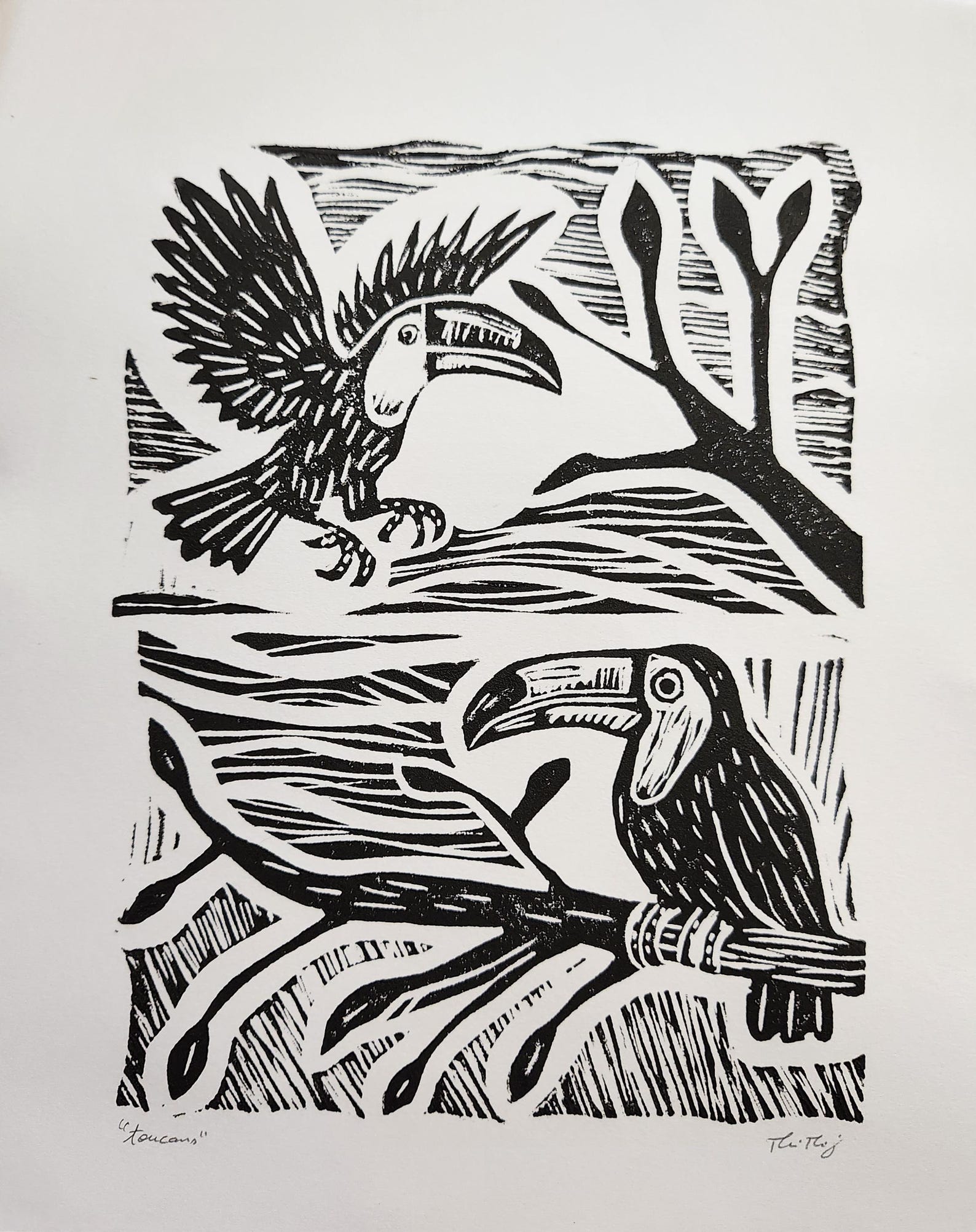 Toucans Linocut Print: Original Handmade Bird Art - Etsy