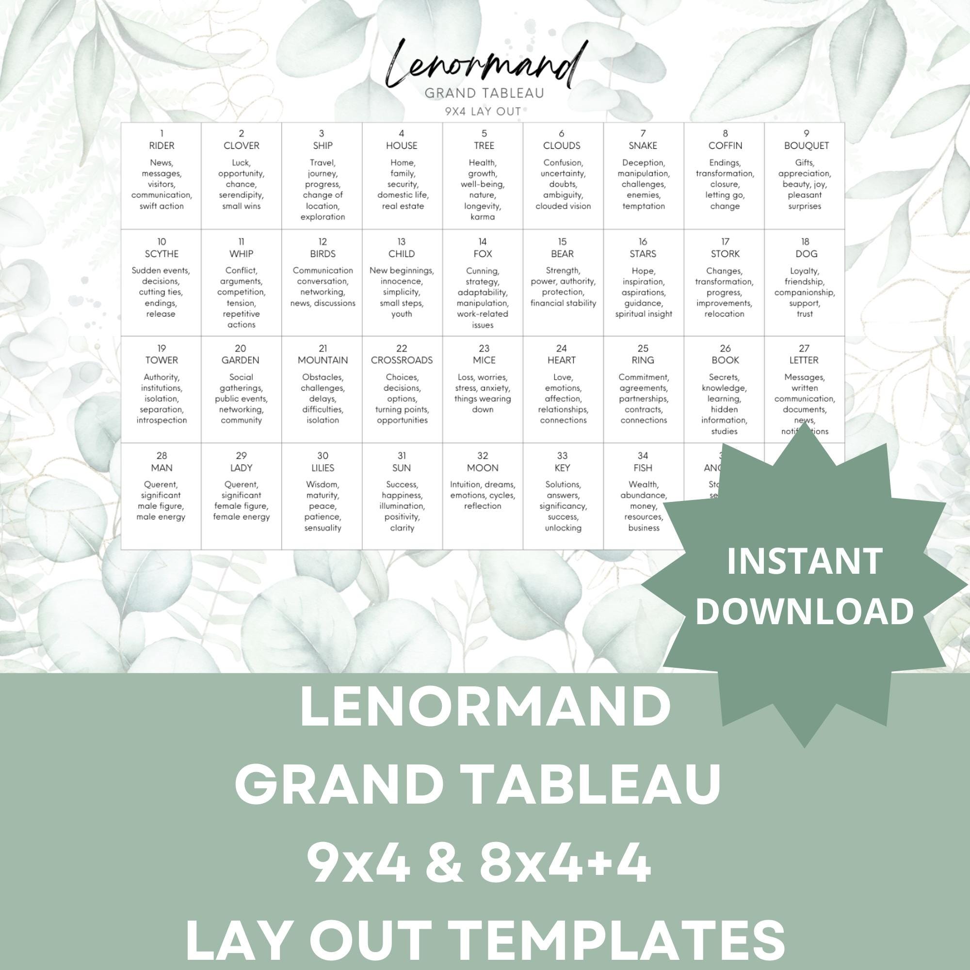 Lenormand Grand Tableau 9x4 and 8x4+4 Lay Out Templates - Etsy
