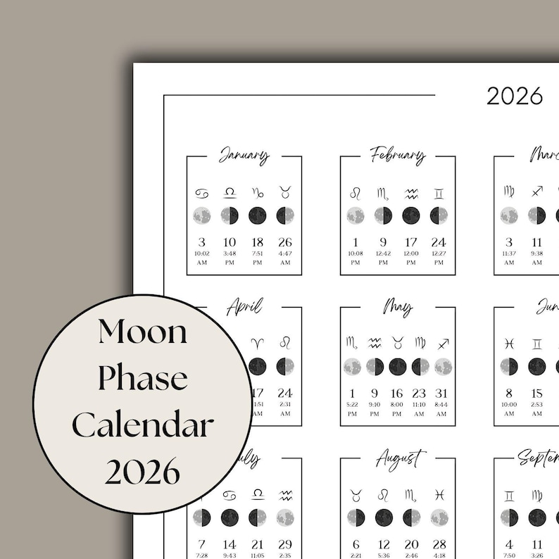 Printable PDF Lunar Calendar, Moon Phase Calendar, Retrogrades, Astro ...