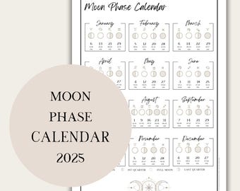 Printable PDF Lunar Calendar, Moon Phase Calendar 2025 - Etsy