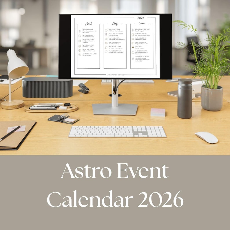 Printable PDF Lunar Calendar, Moon Phase Calendar, Retrogrades, Astro ...