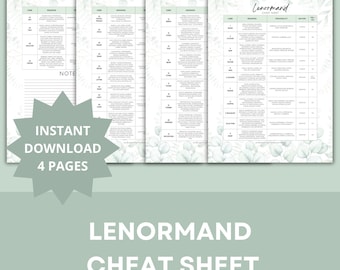 Lenormand Cheat Sheet | Printable Divination Digital Guide | Vintage ...