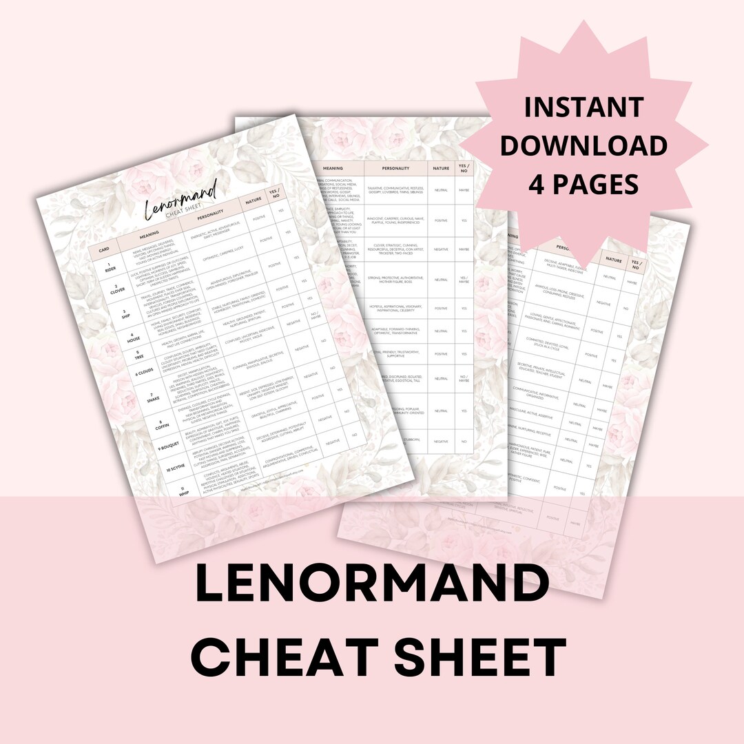 Lenormand Printable Cheat Sheet, Digital Download PDF - Etsy