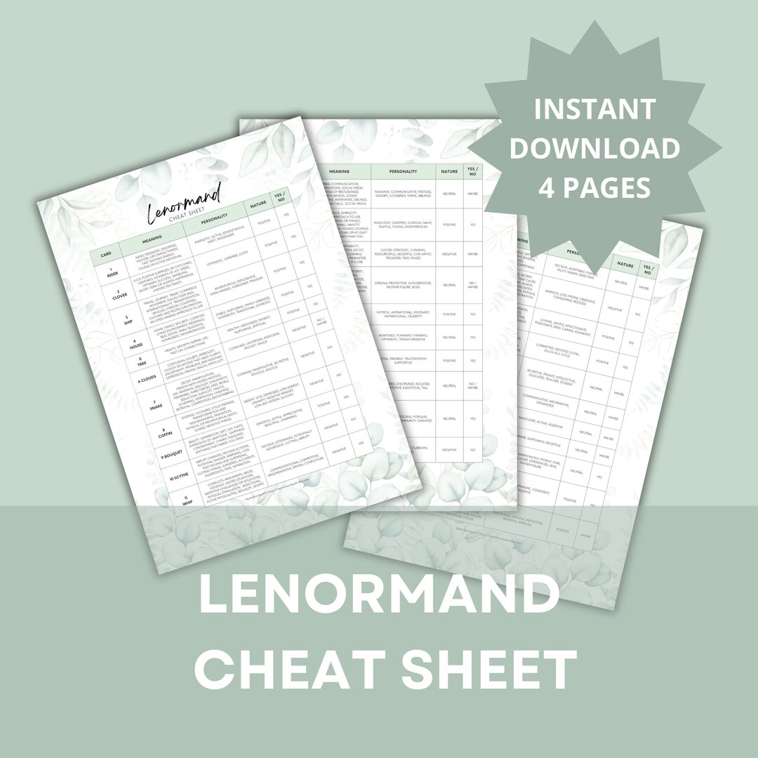 Lenormand Printable Cheat Sheet, Digital Download PDF - Etsy