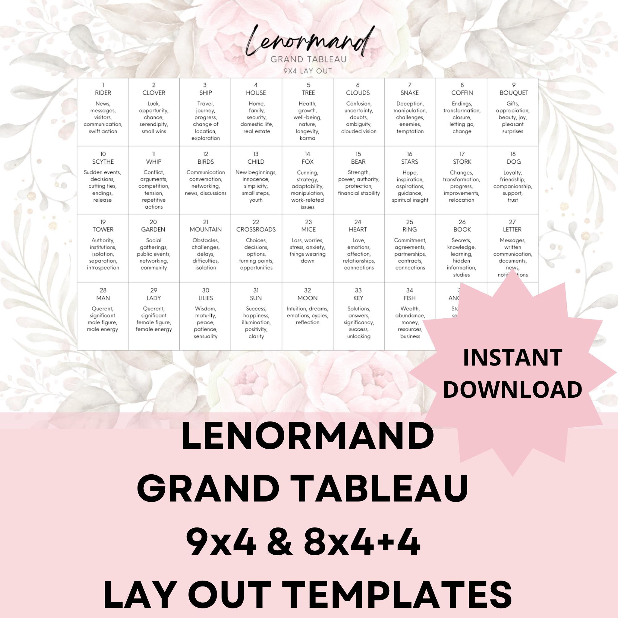 Lenormand Cheat Sheet and Grand Tableau 9x4 and 8x4+4 Lay Out Templates ...