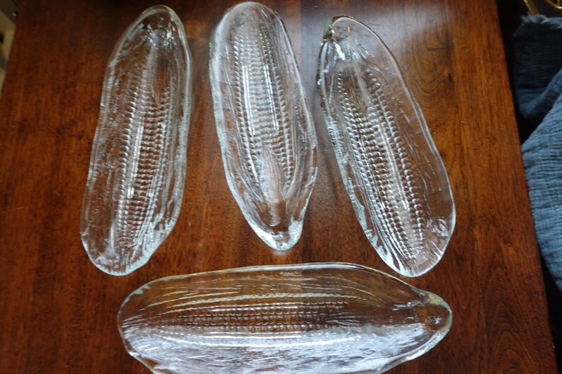 Vintage Clear Glass Set of 4 Corn on the Cob Holder Plates - Etsy