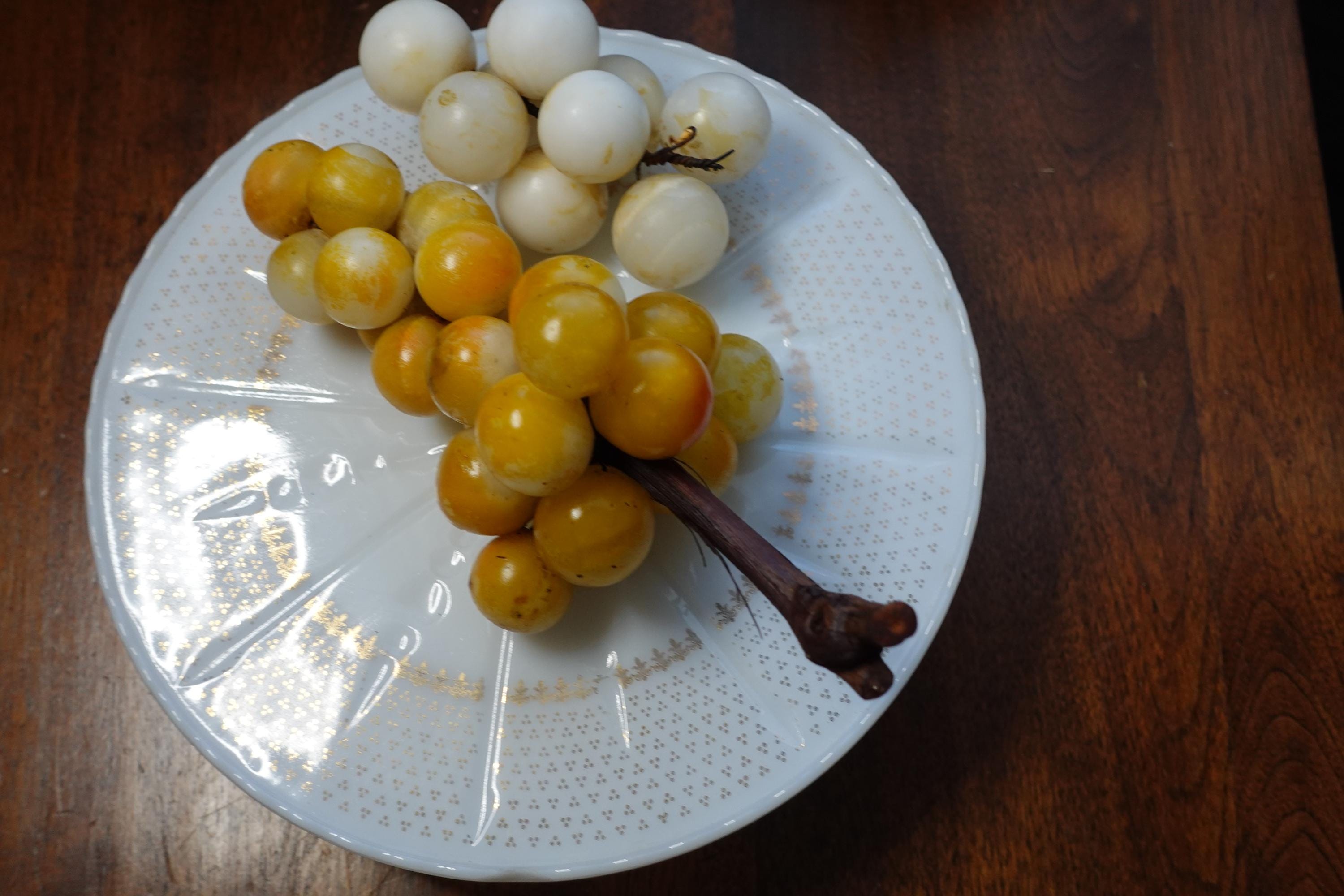 Alabaster Stone Grape Clusters Table Decoration Wood Stem Italian Circa ...