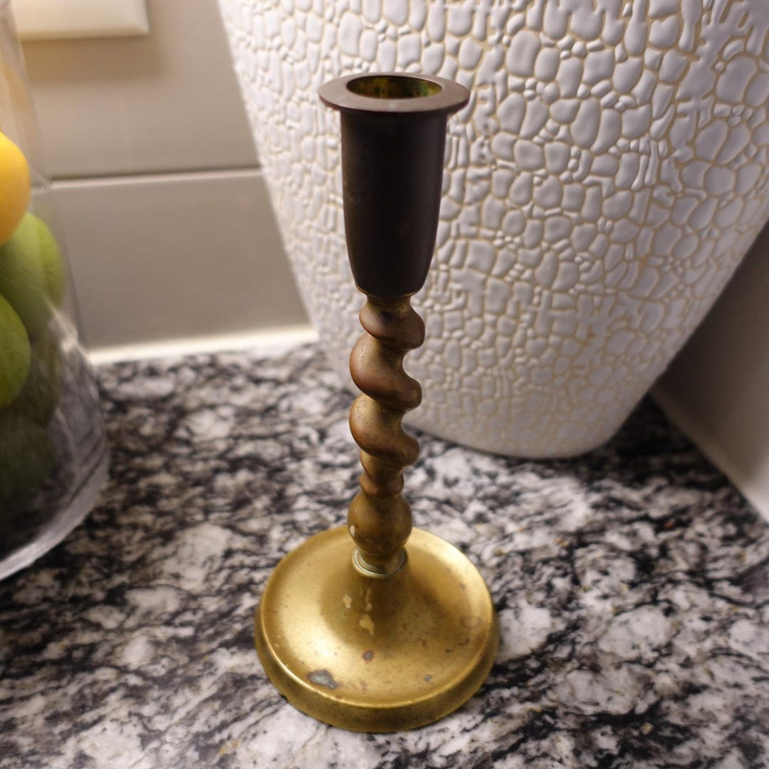 Vintage Brass Candlestick Holder Barley Twist Stem Table Decor Home ...