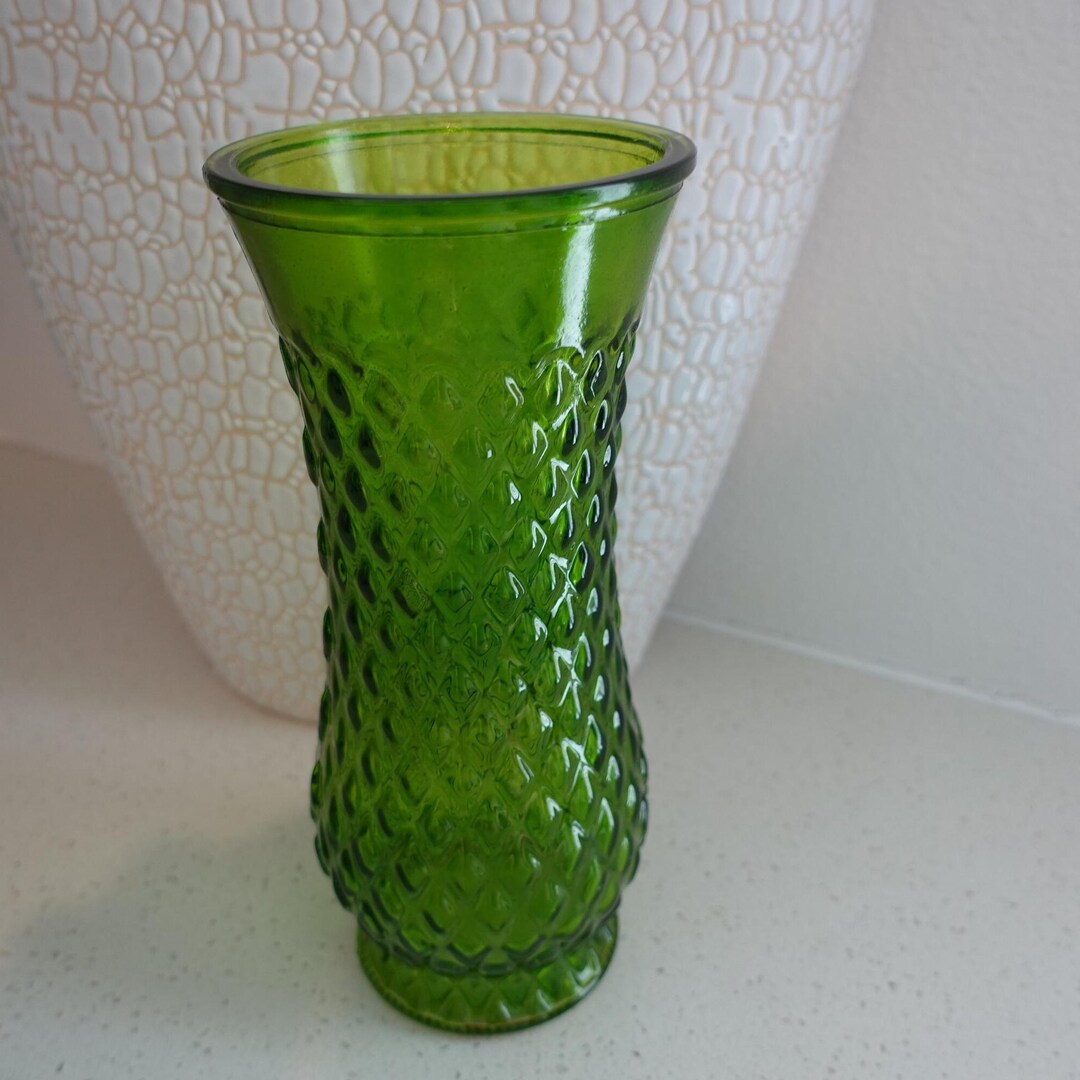 Vintage Indiana Glass Green Diamond Pattern Vase - Etsy