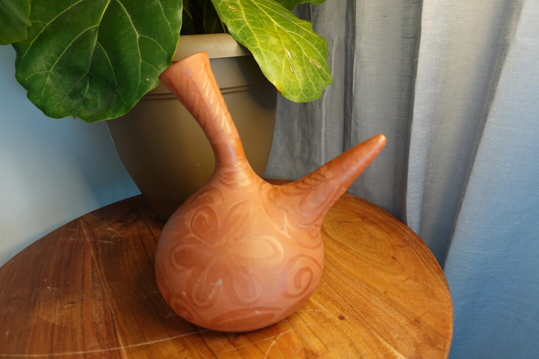 Clay Pottery With Etched Mexican Inspired Aztec Print Water Vessel ...