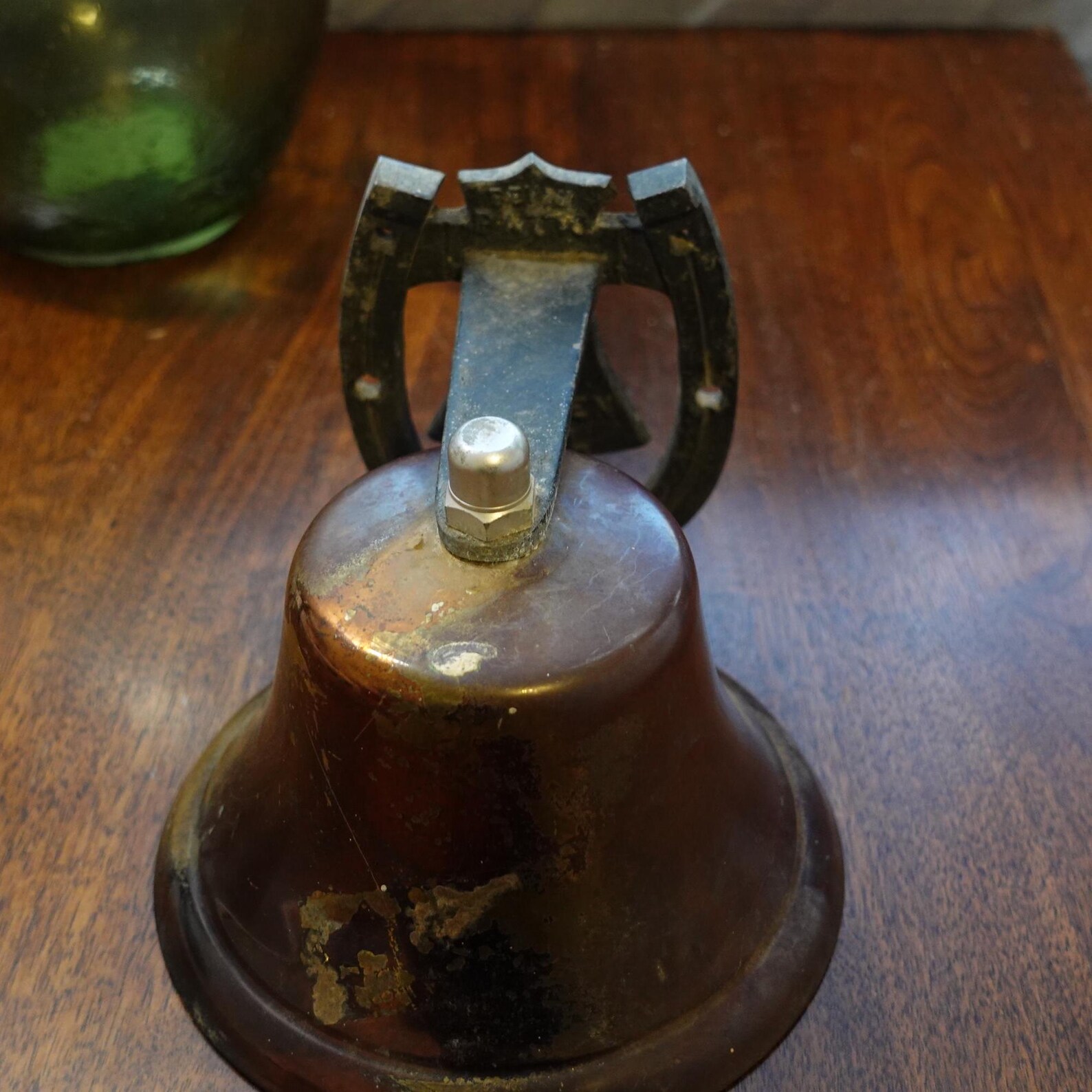 Vintage Cast Iron Metal Garden Bell by Bevin Patio With Horseshoe Wall ...