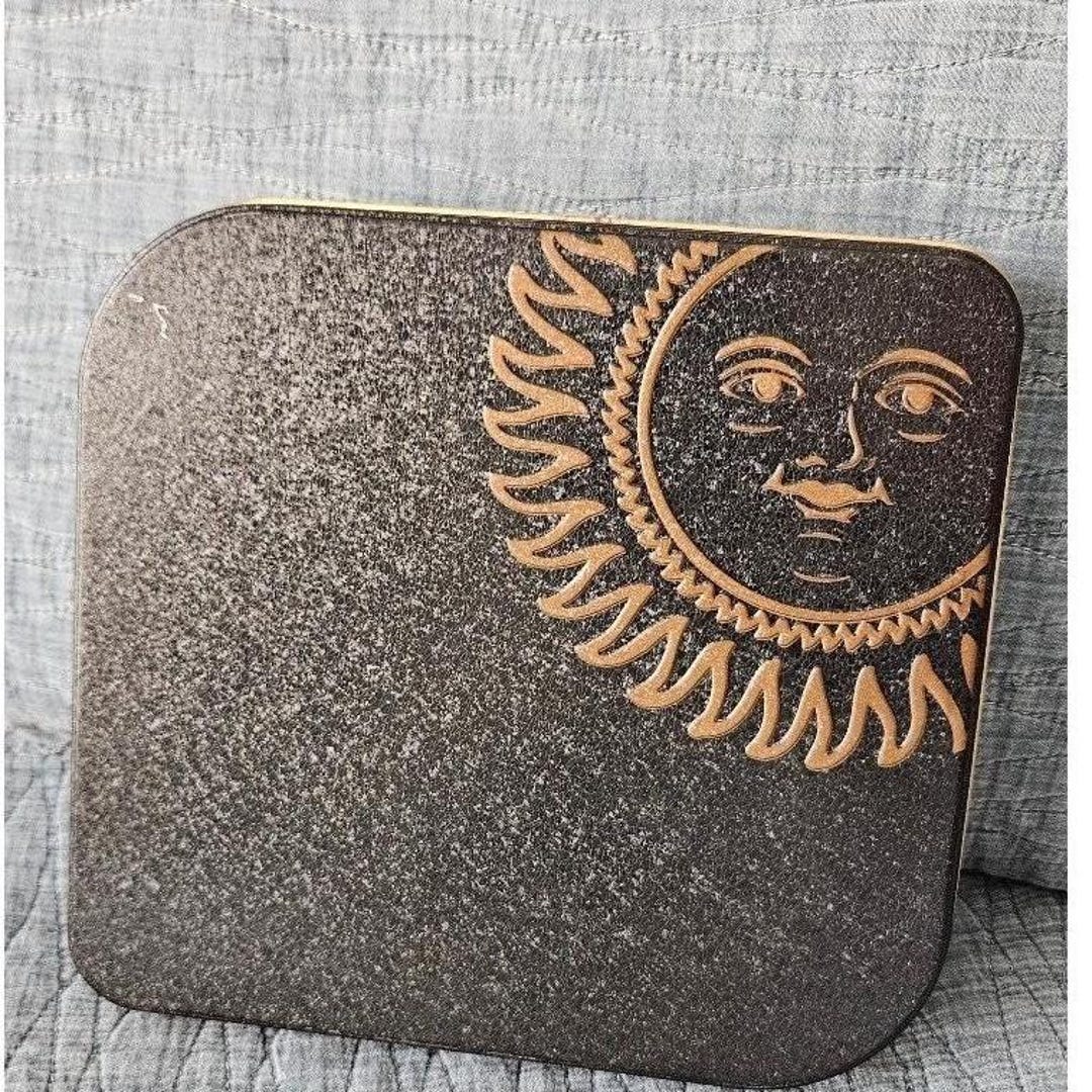 Vintage Black and Brown Sun Tin Storage Container 9.5x8.5x3 Inches ...