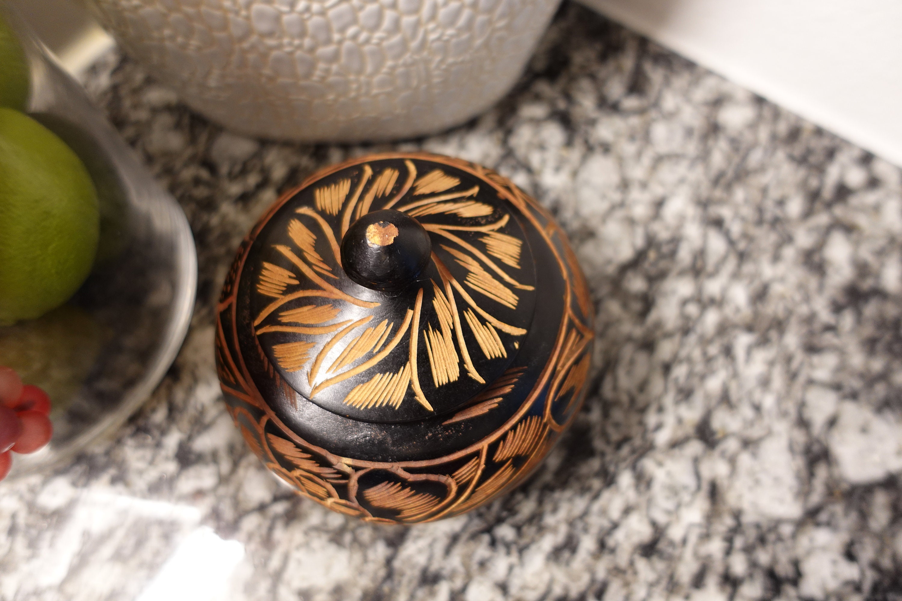 Vintage Hand Carved Trinket Bowl With Lid - Etsy