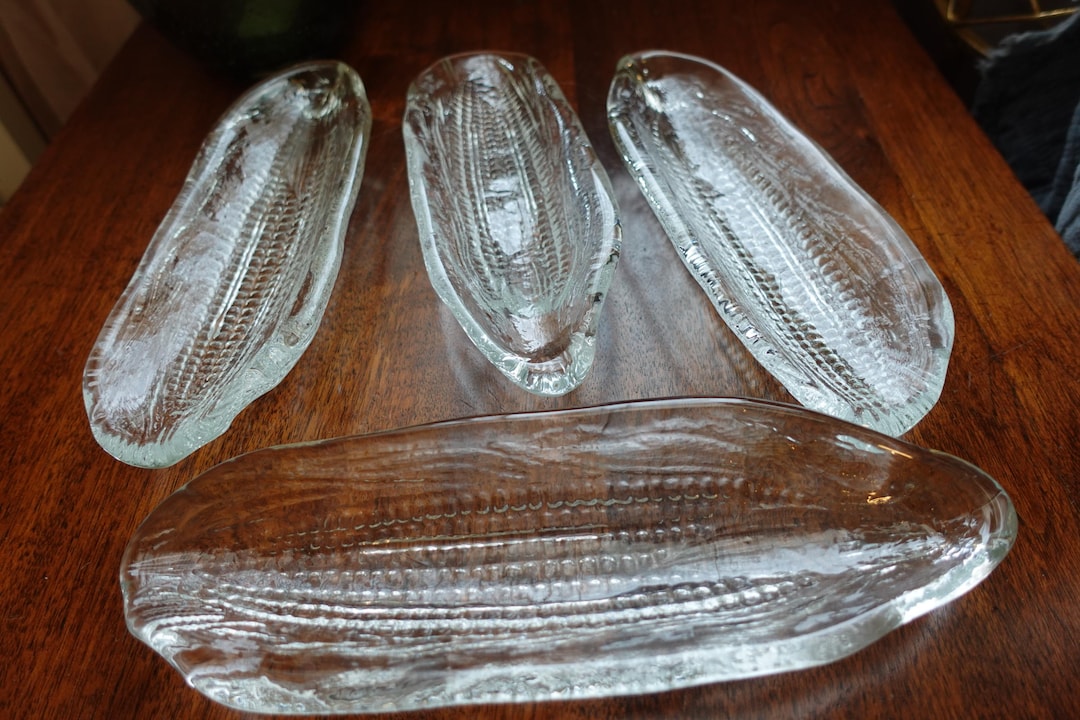 Vintage Clear Glass Set of 4 Corn on the Cob Holder Plates - Etsy