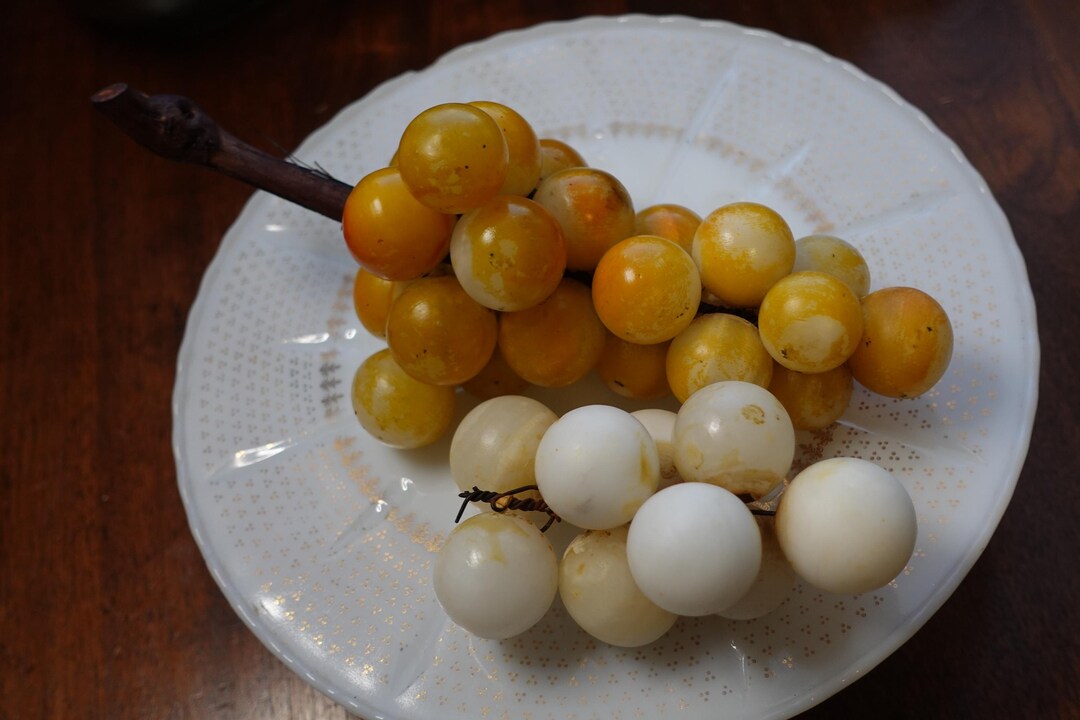 Alabaster Stone Grape Clusters Table Decoration Wood Stem Italian Circa ...
