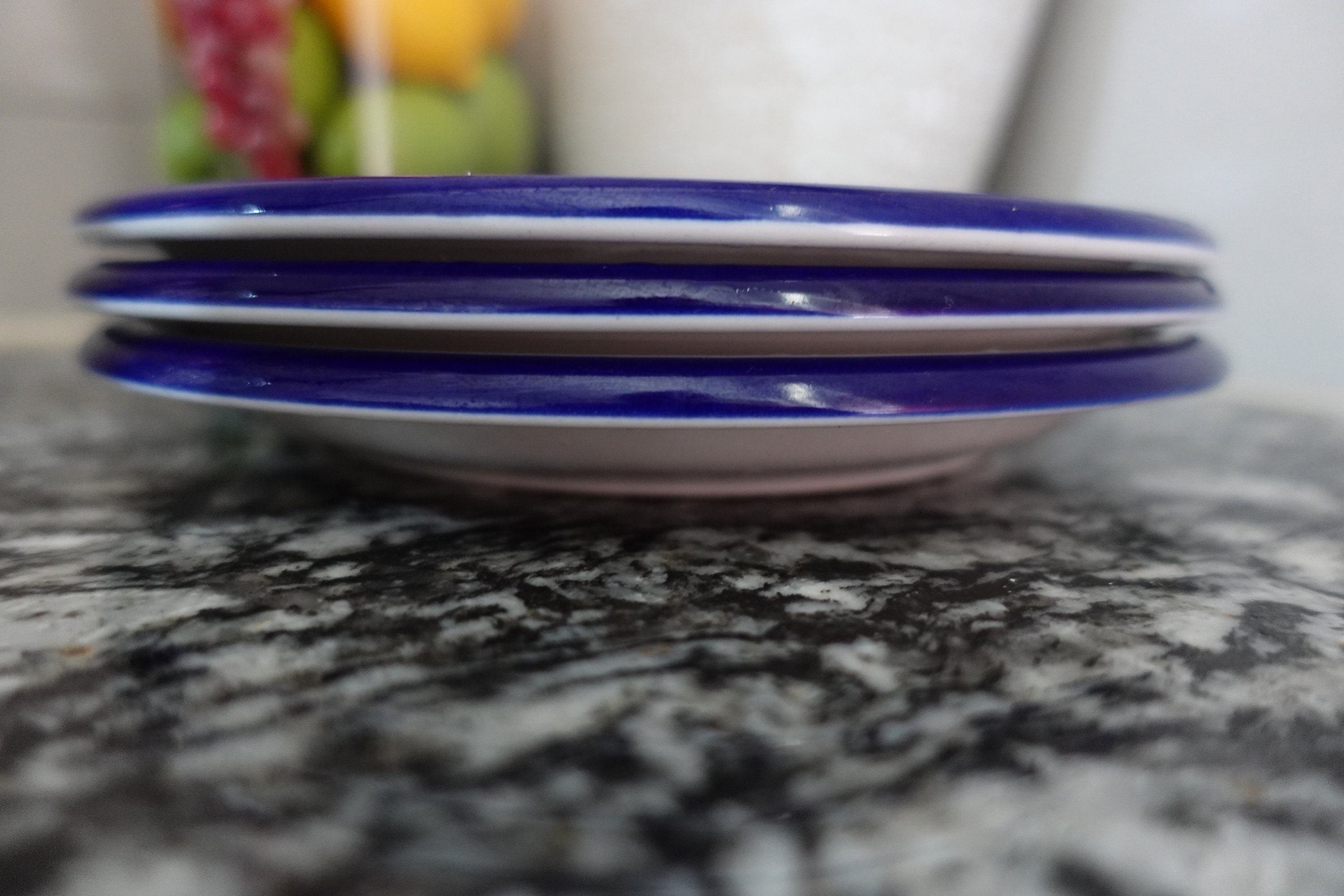 Crown Corning Indonesia Round Plate White Royal Blue Rim - Etsy
