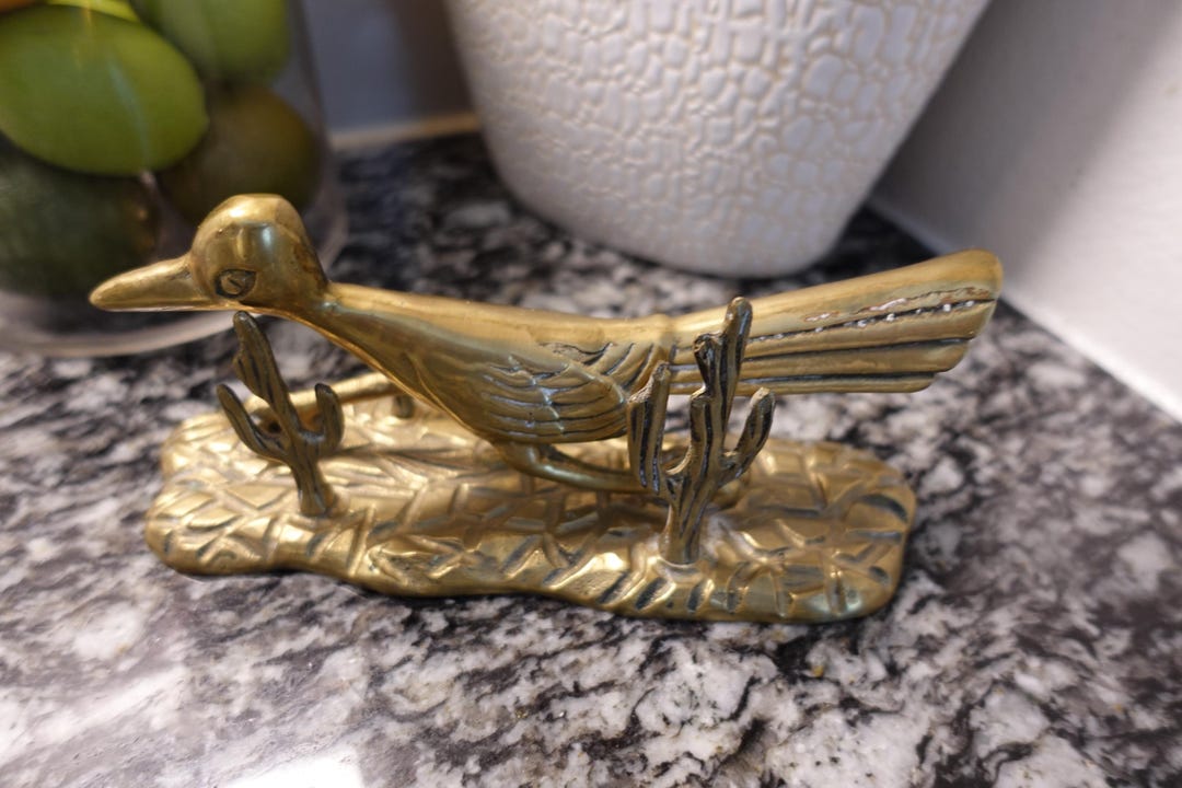 Vintage Solid Brass Roadrunner With Cacti Sculpture Modern Century Decor - Etsy