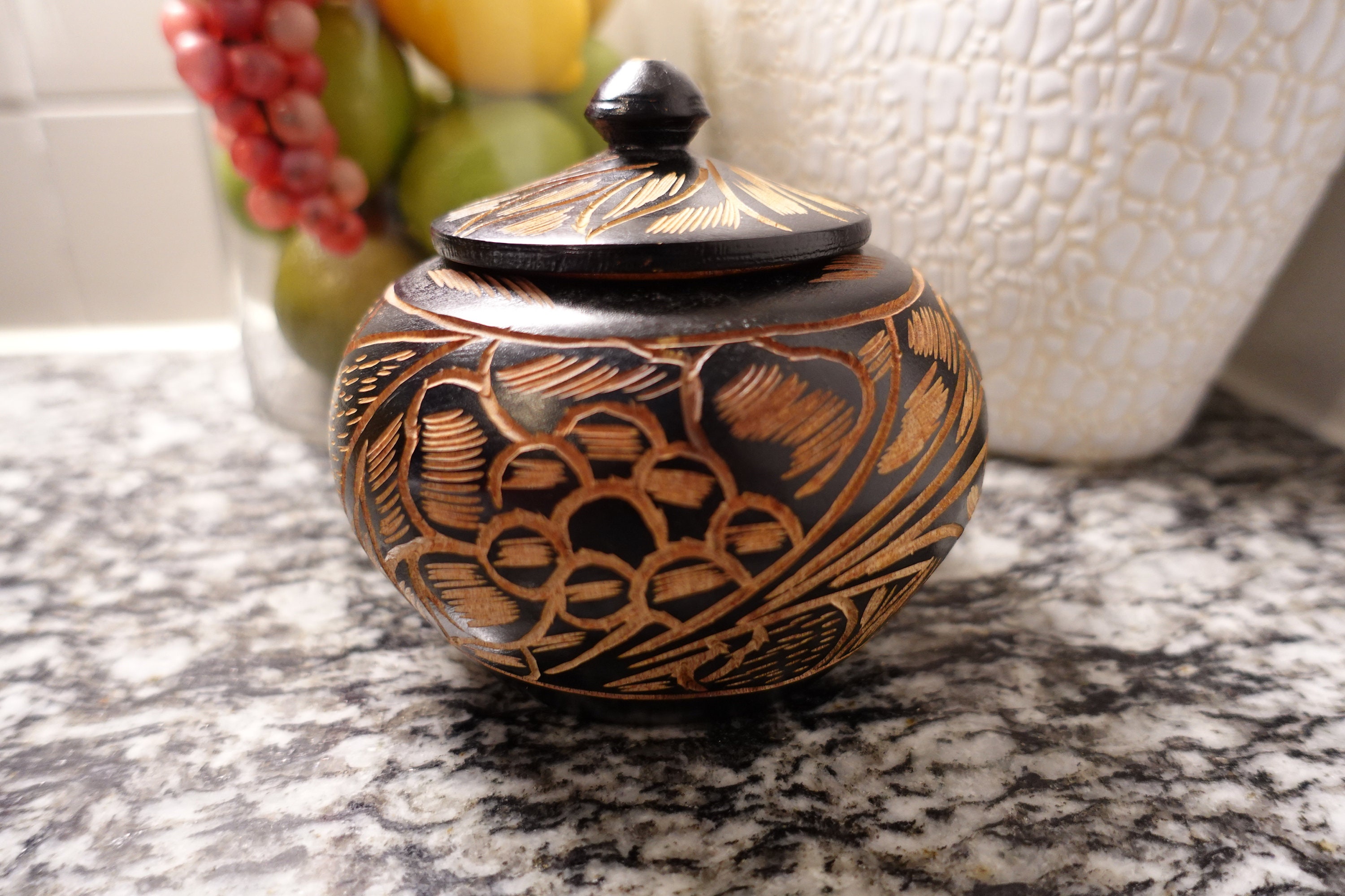 Vintage Hand Carved Trinket Bowl With Lid - Etsy