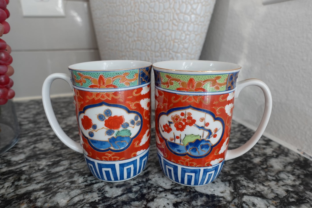 Vintage Japanese Coffee Tall Mugs With Handle- Set of 2 - Etsy