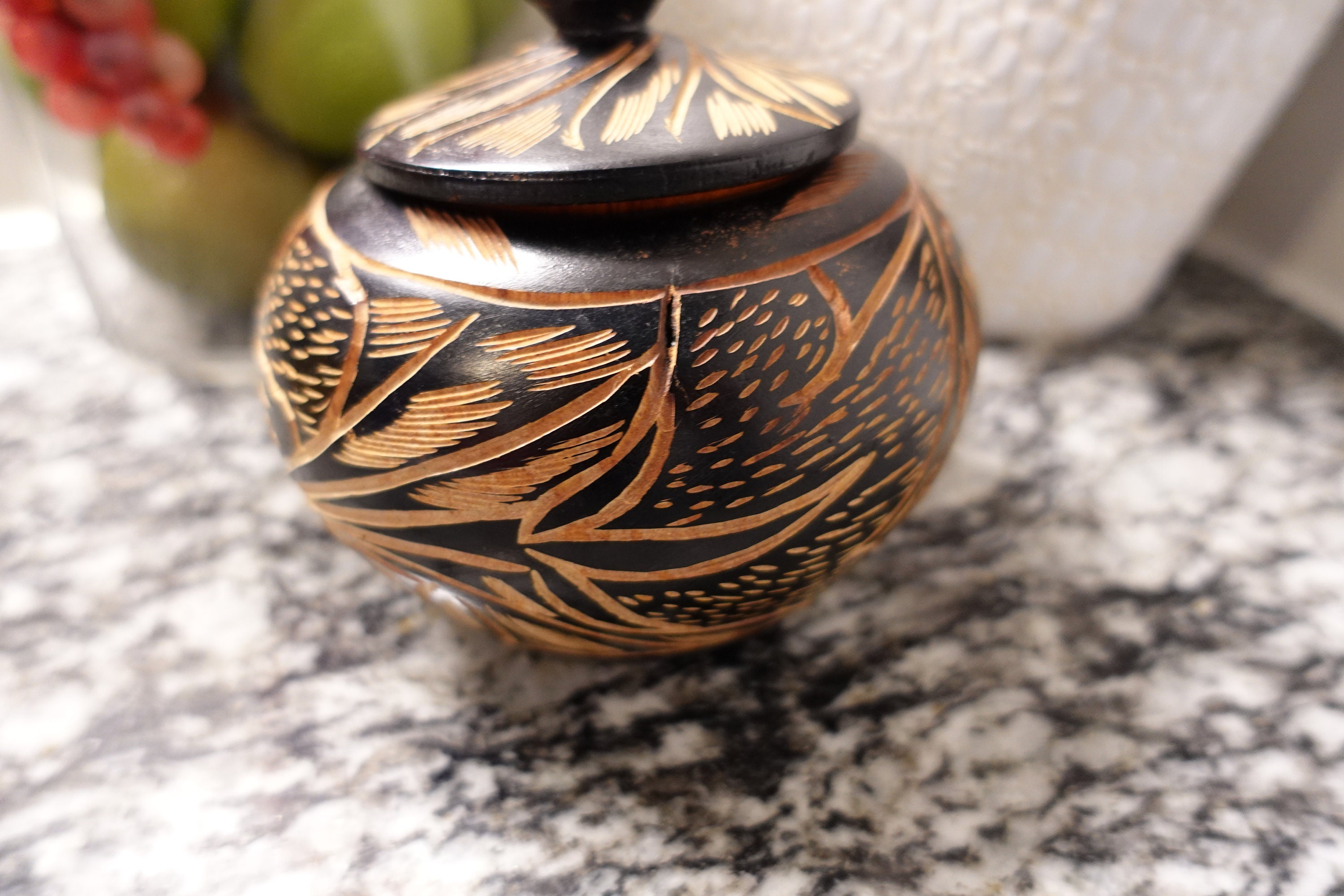 Vintage Hand Carved Trinket Bowl With Lid - Etsy