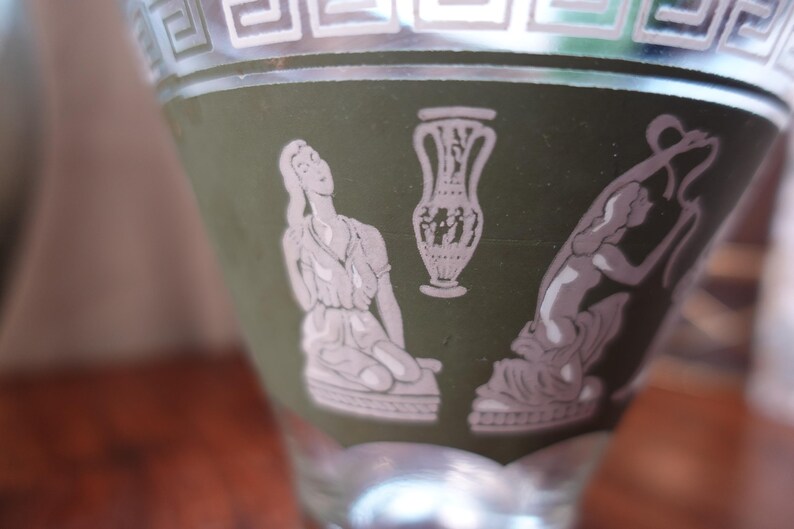 Vintage Grecian Theme Green and White Fluted Glass Bowl - Etsy