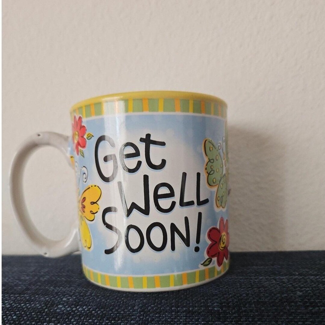 Burton + Burton Get Well Soon Mug Butterfly Flower Yellow Blue Ceramic ...