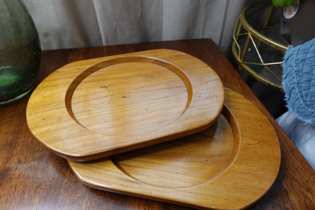 Vintage Wooden Serving Tray With Handles Danish Style Wooden MCM Trays ...
