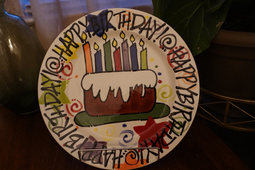 Happy Birthday Extra-large Cake Plate Artist Signed - Etsy