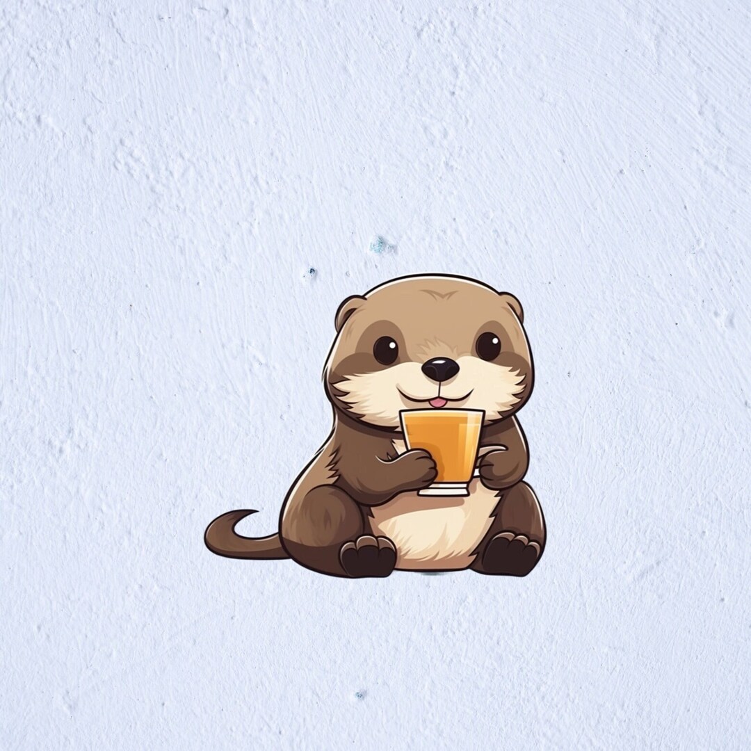 Otter Drinking Coffee Sticker, Otter Sticker, Cute Otter Sticker ...