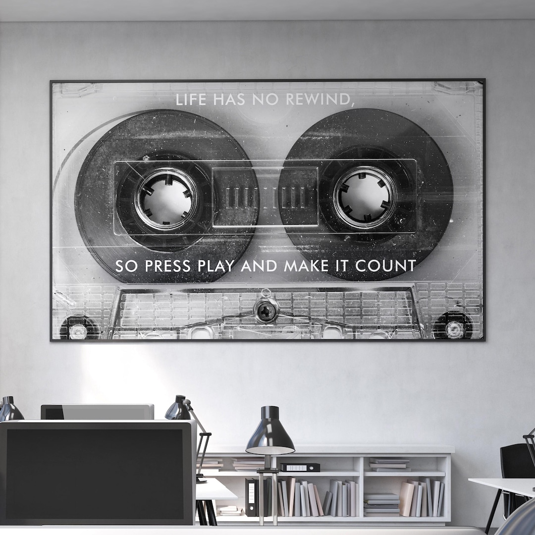 Life Has No Rewind Cassette Framed Canvas Wall Art, Success Quote ...