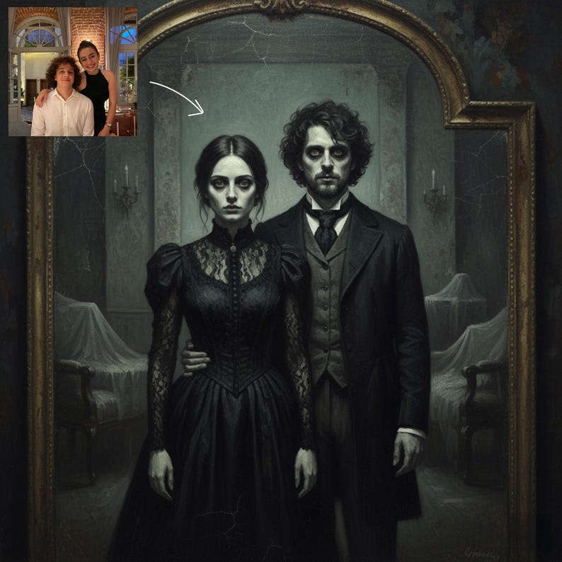 Custom Gothic Portrait, Addams Style Family Art From Photo: Halloween ...