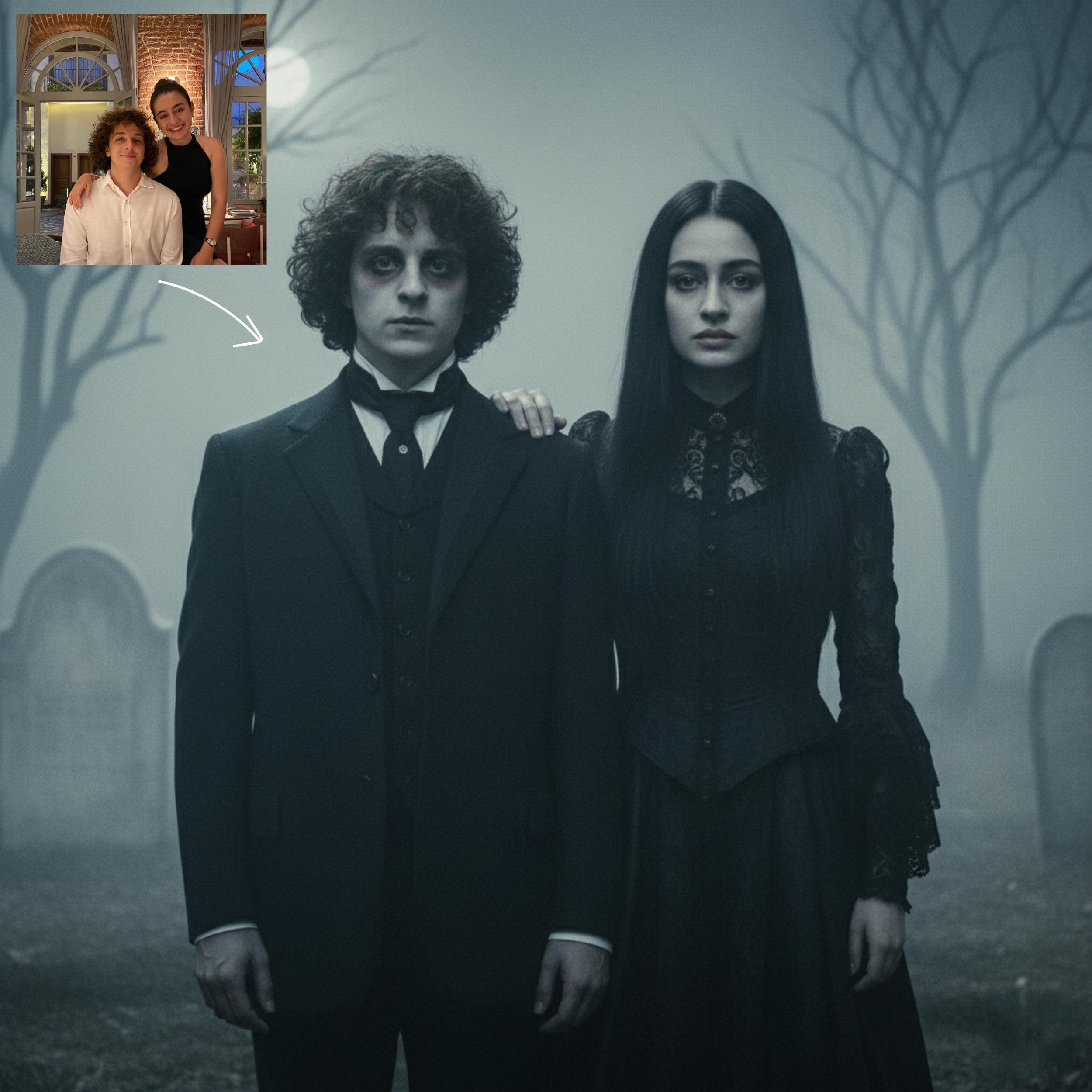 Custom Gothic Portrait, Addams Style Family Art From Photo: Halloween ...