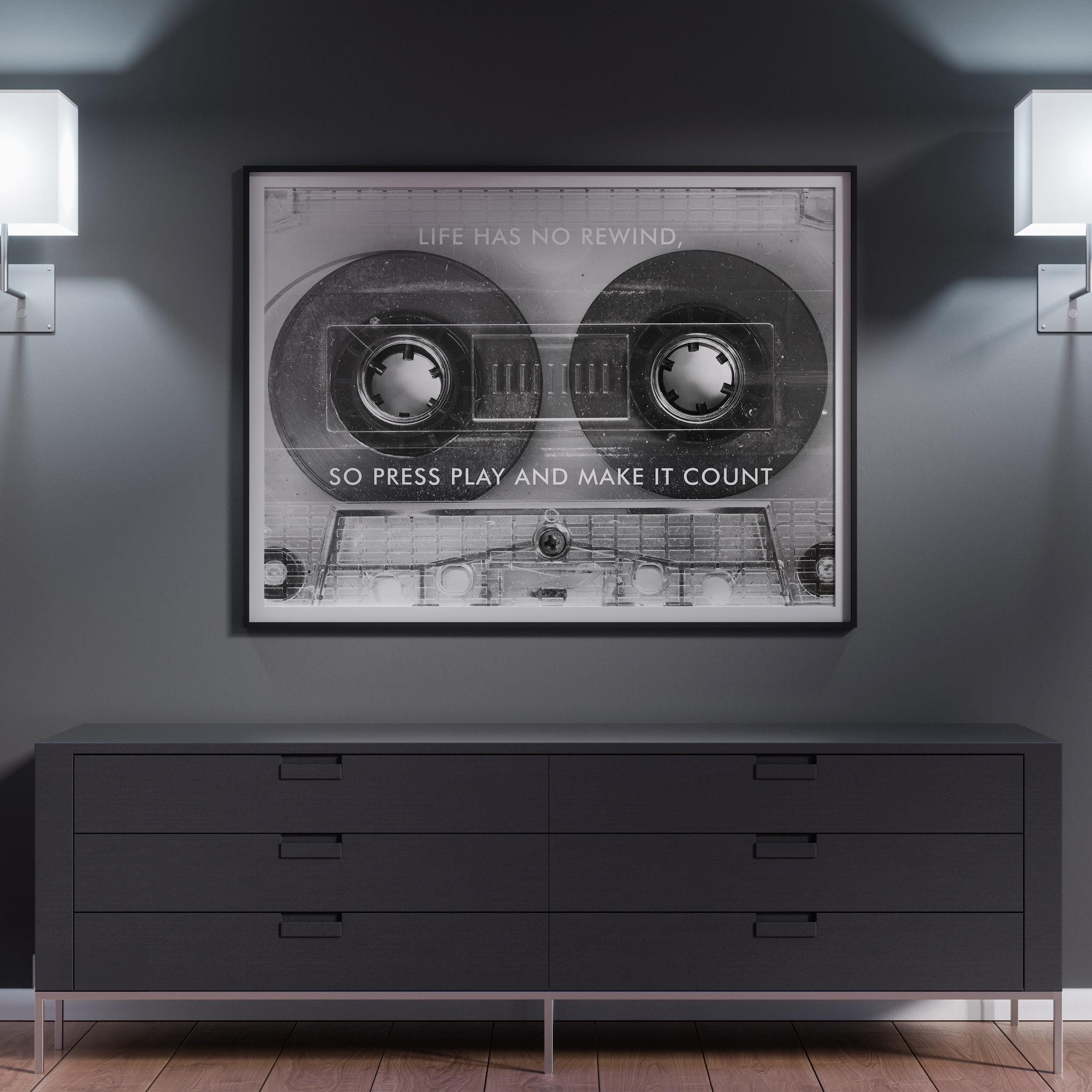 Life Has No Rewind Cassette Framed Canvas Wall Art, Success Quote ...