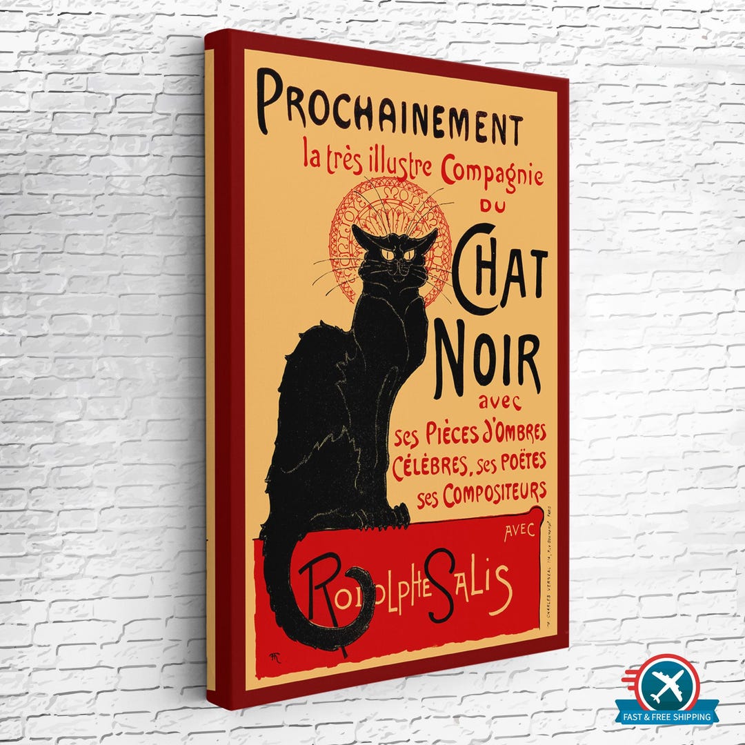 Black Cat Painting Le Chat Noir Theophile Steinlen, Canvas Wall Art ...