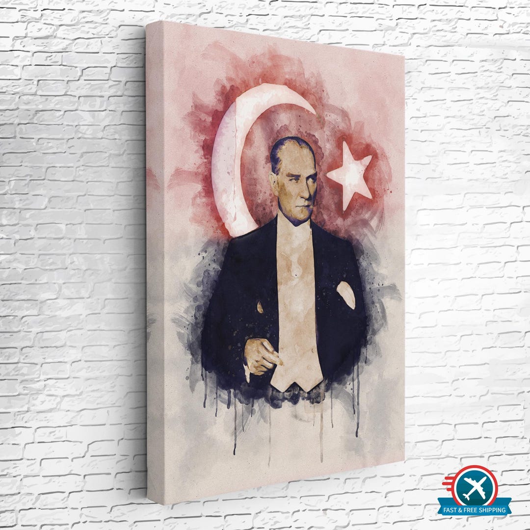 Mustafa Kemal Atatürk and the Turkish Flag Watercolor-style Decorative ...