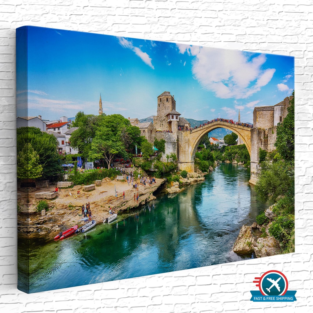 Mostar Bridge Canvas Wall Art, Home Decor Canvas, Large Wall Hanging ...