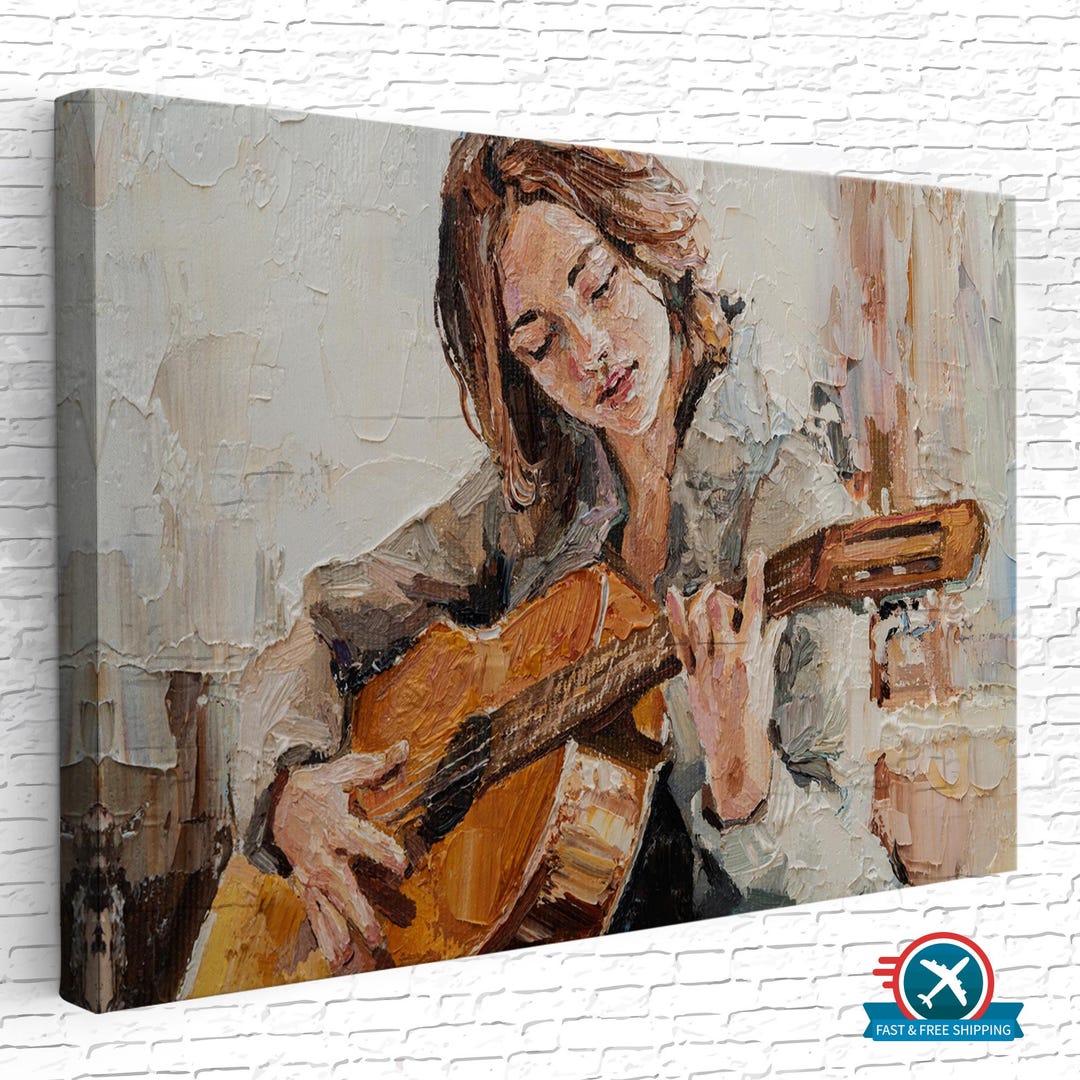 Girl Playing Guitar Wall Painting, Classic Canvas Art, Housewarming ...