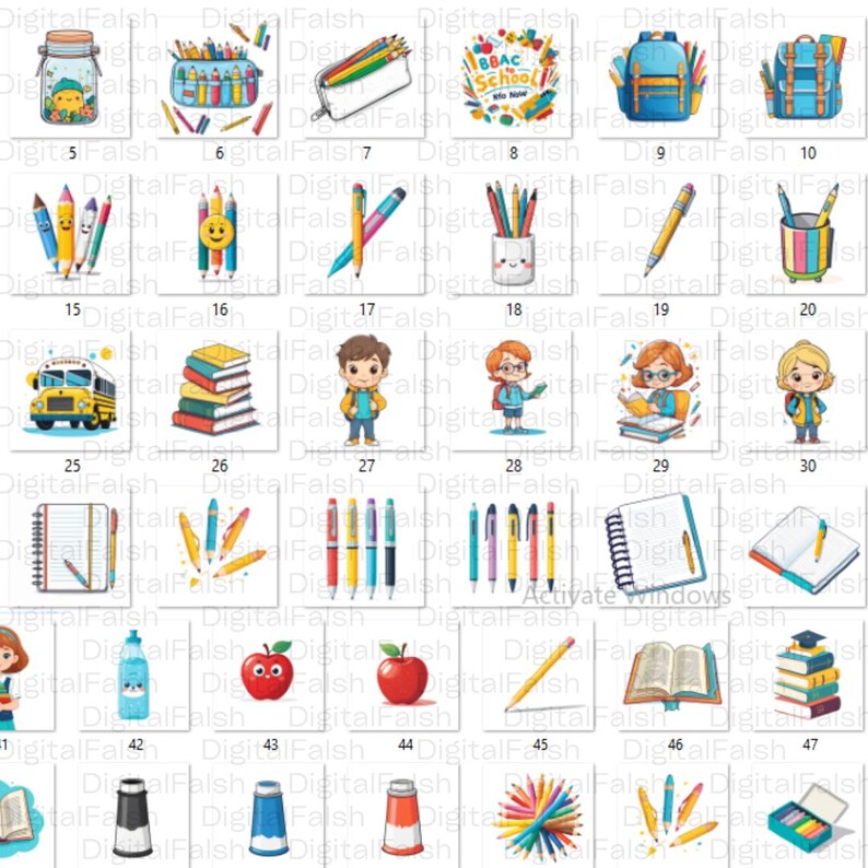 School Supplies Clipart Bundle: (60 PNG Files) Back to School, Teacher ...