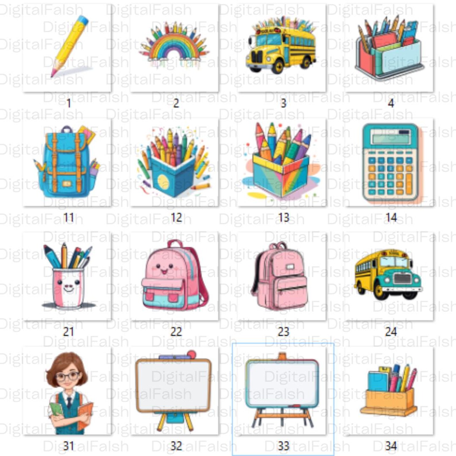 School Supplies Clipart Bundle: (60 PNG Files) Back to School, Teacher ...
