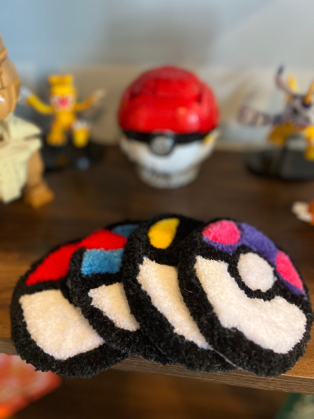 Pokeball Mug Rugs | Pokémon Coasters | Set of 4 | Anime Coaster Rugs - Etsy