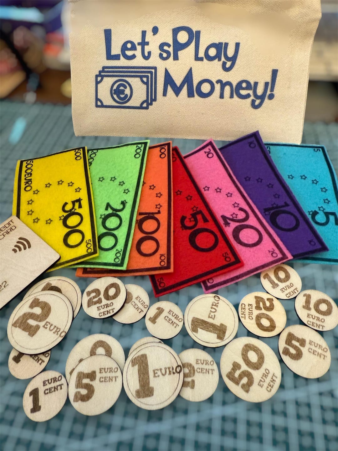 Montessori Play Money Set - Euro: Felt Bills, Wooden Coins ...