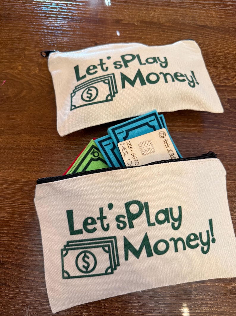 Montessori Play Money Set: Felt Bills, Wooden Coins, Personalized Card ...