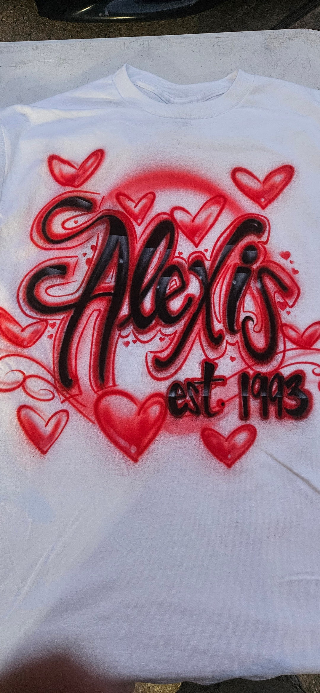 Airbrush Shirt With Name and Hearts - Etsy