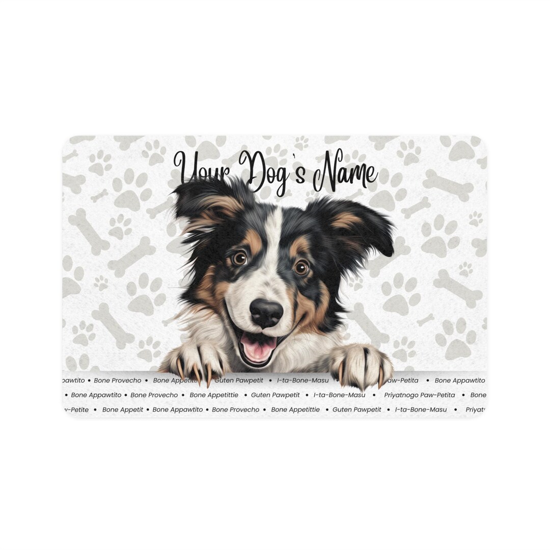 Collie Custom Dog Food Mat With Name, Personalized Pet Feeding Mat, Dog ...