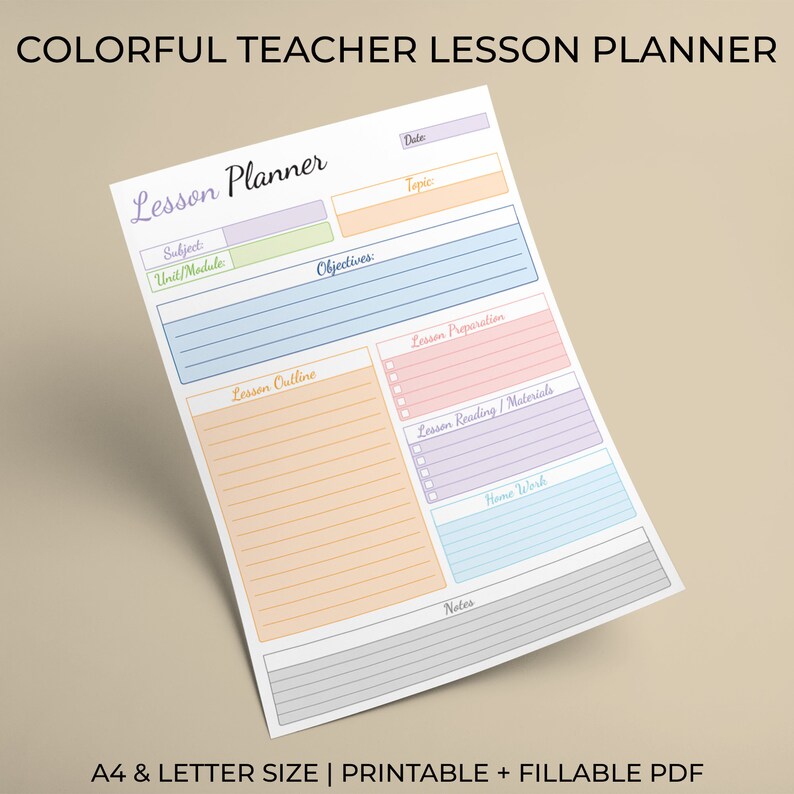 Colorful Teacher Lesson Planner Lesson Plans Print Lesson Planning ...