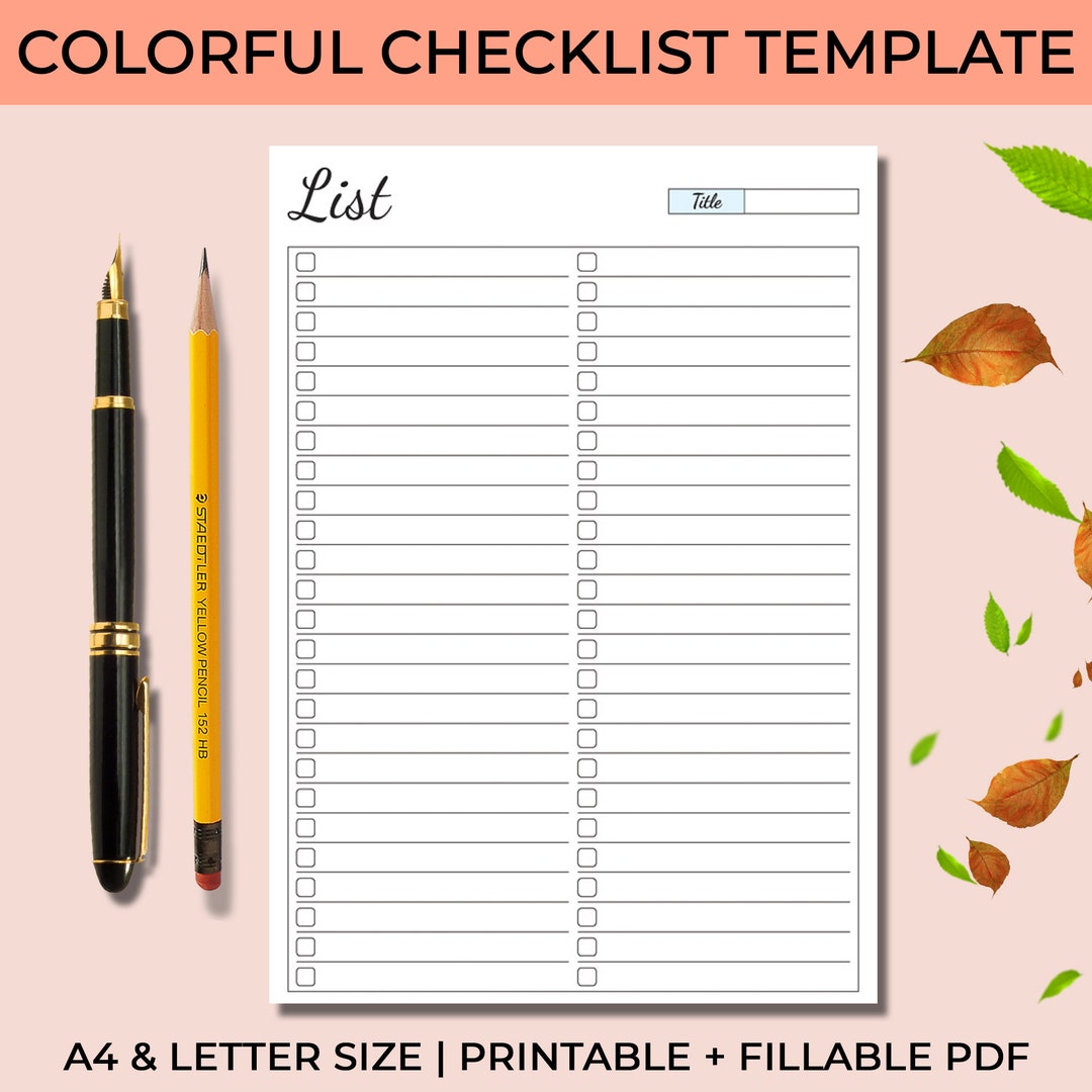 Colorful Checklist Template Blank List Simple List for Planner Cute ...
