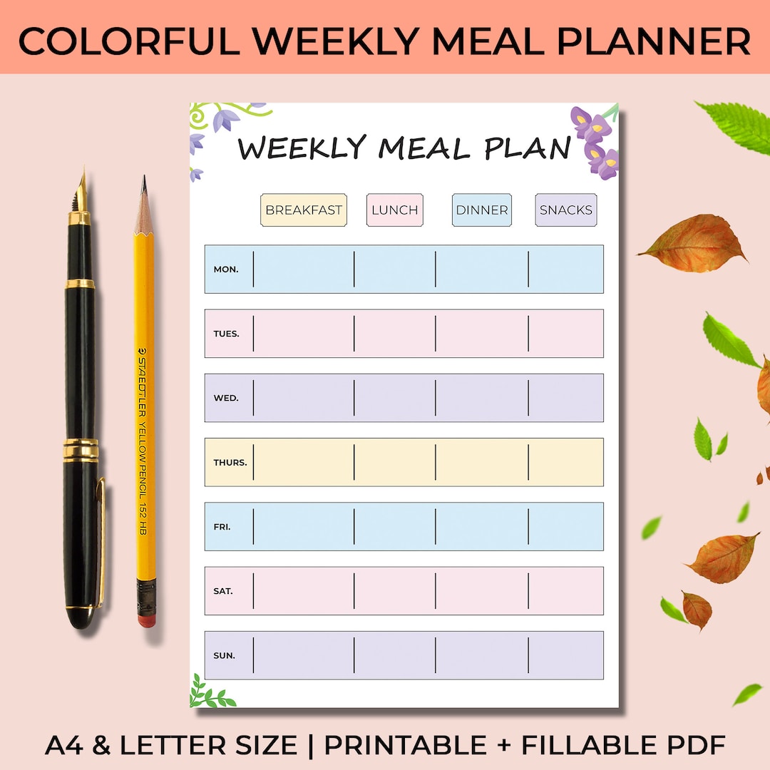Weakly Meal Plan Weekly Meal Planner Weekly Food Diary - Etsy