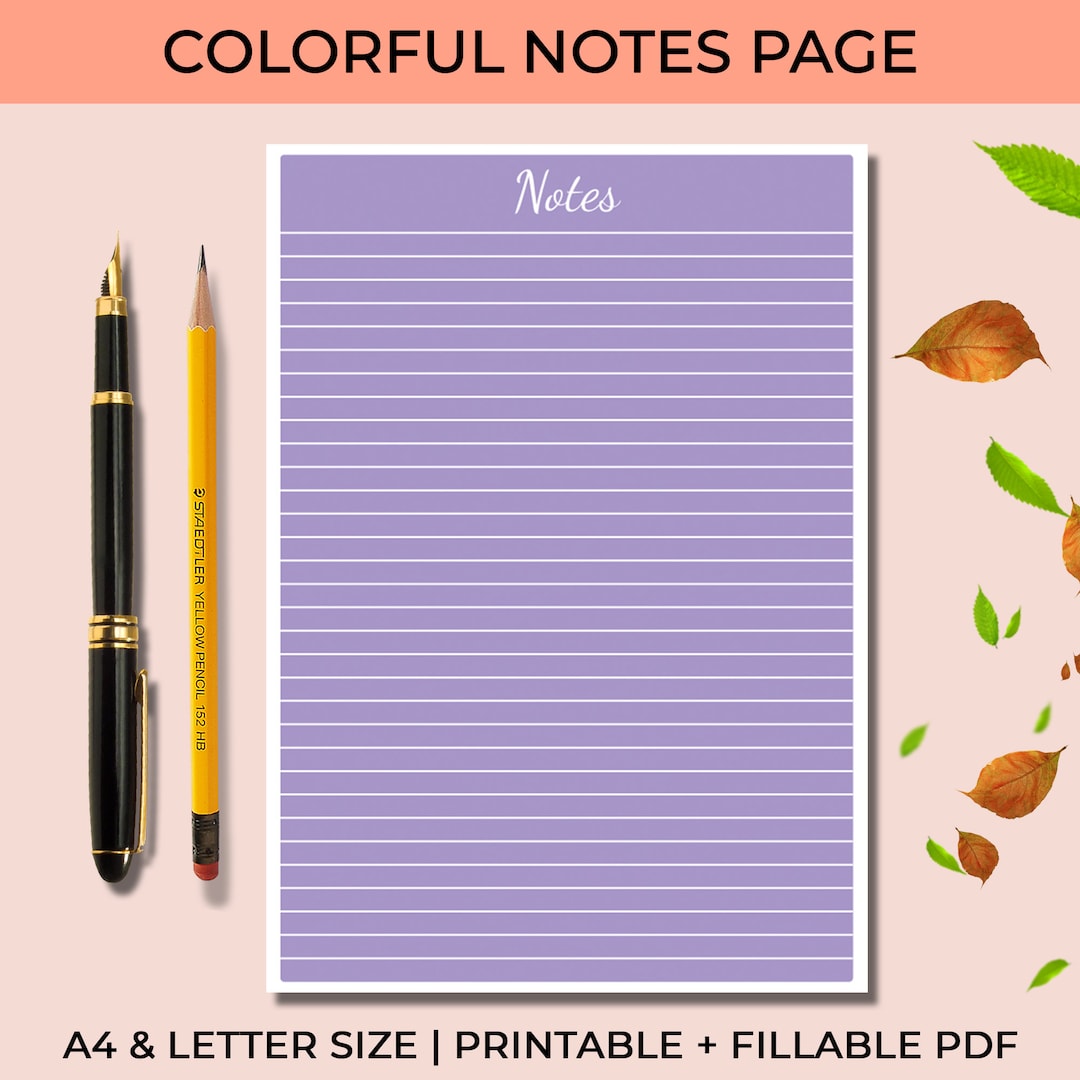 NOTES PAGE Lined Notes Template Note Taking Writing Paper Notes Planner ...