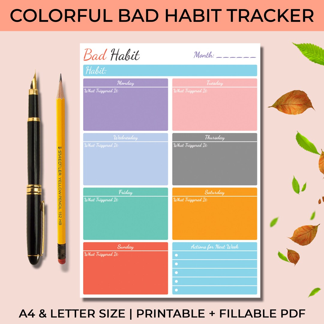 Colorful Bad Habit Tracker Habit Tracker Template Routine Tracker 30 ...
