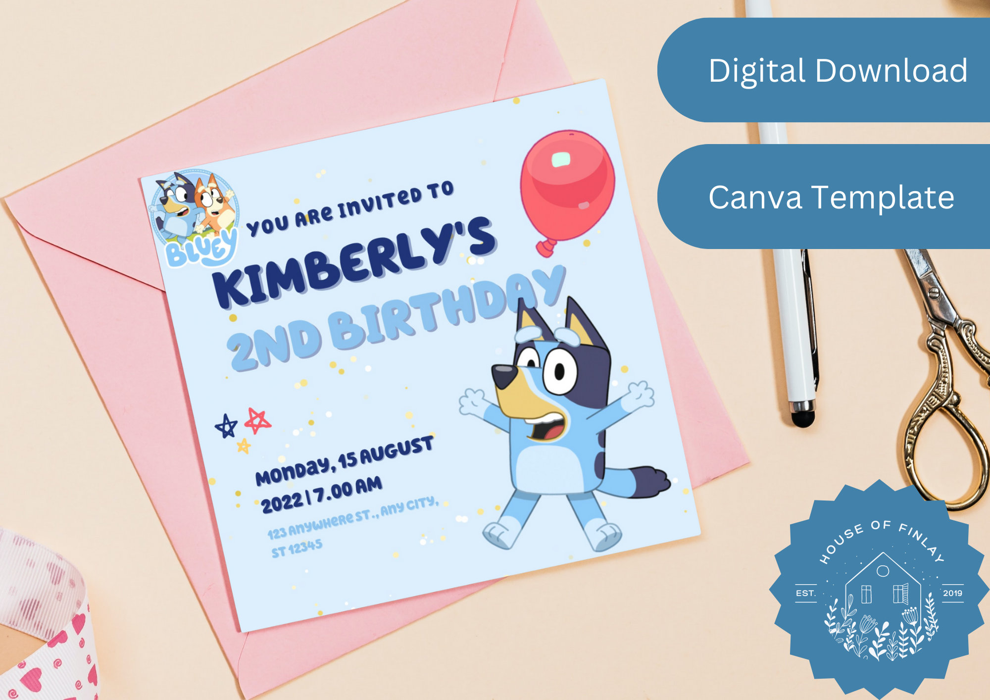 Bluey Editable Birthday Invitation digital Download - Etsy